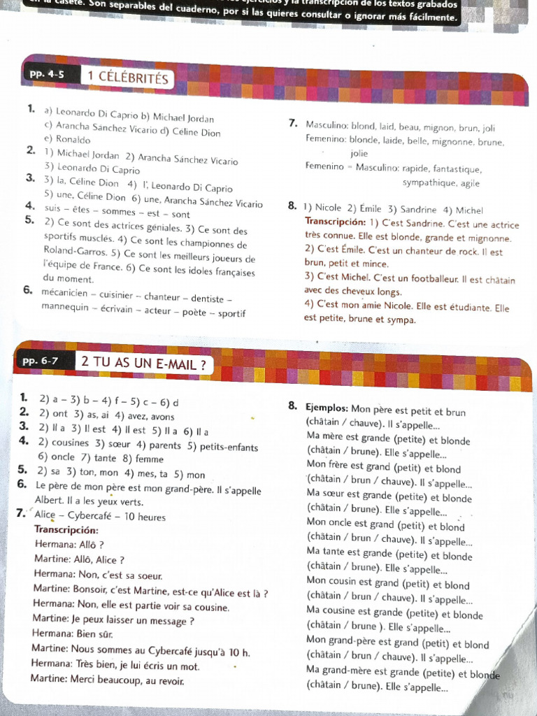 Soluciones Cuadernillo Vacaciones Francés 1eso | PDF