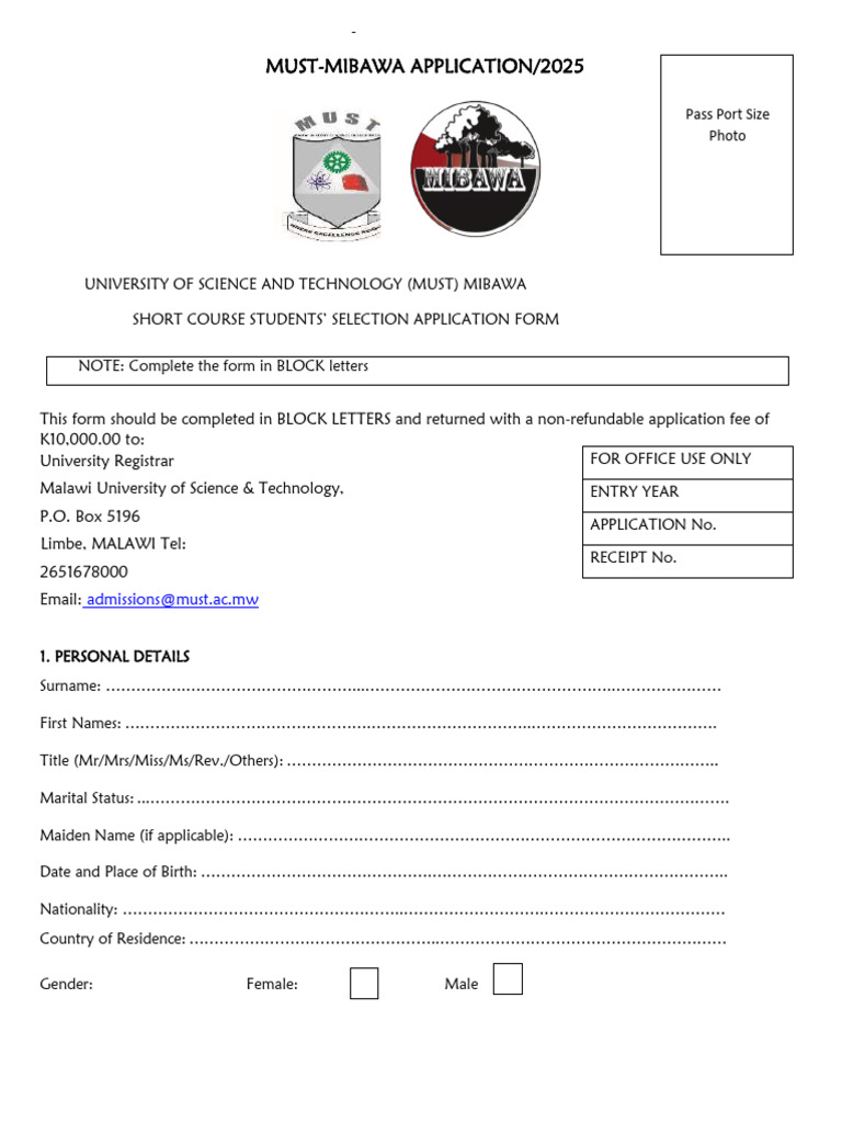 Short Courses Application Form | PDF