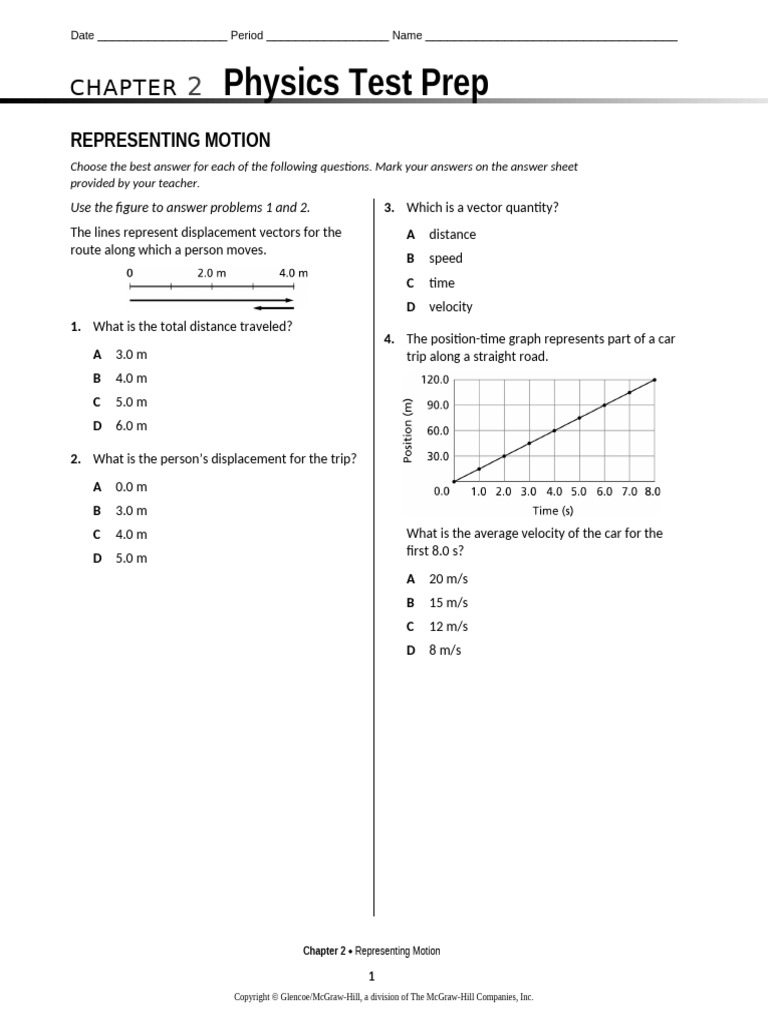 Motion Representation Test Questions | PDF | Velocity | Mechanical ...
