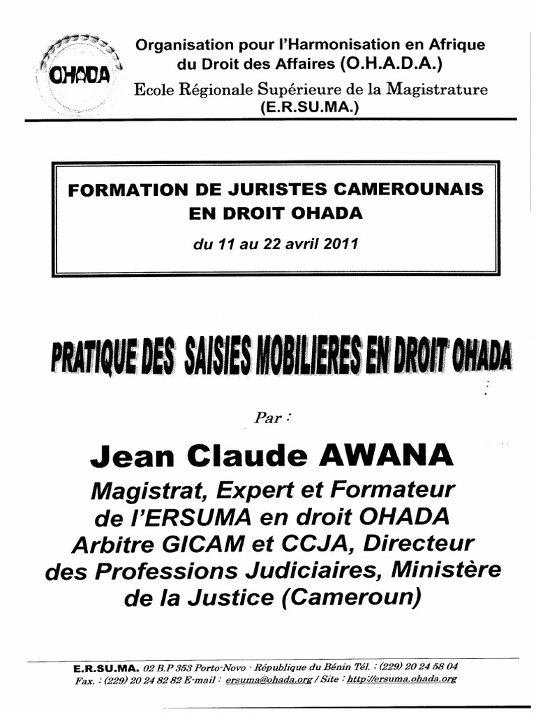 Formation Personnels Judiciaires Cameroun Pratique Saisies Mobilieres ...