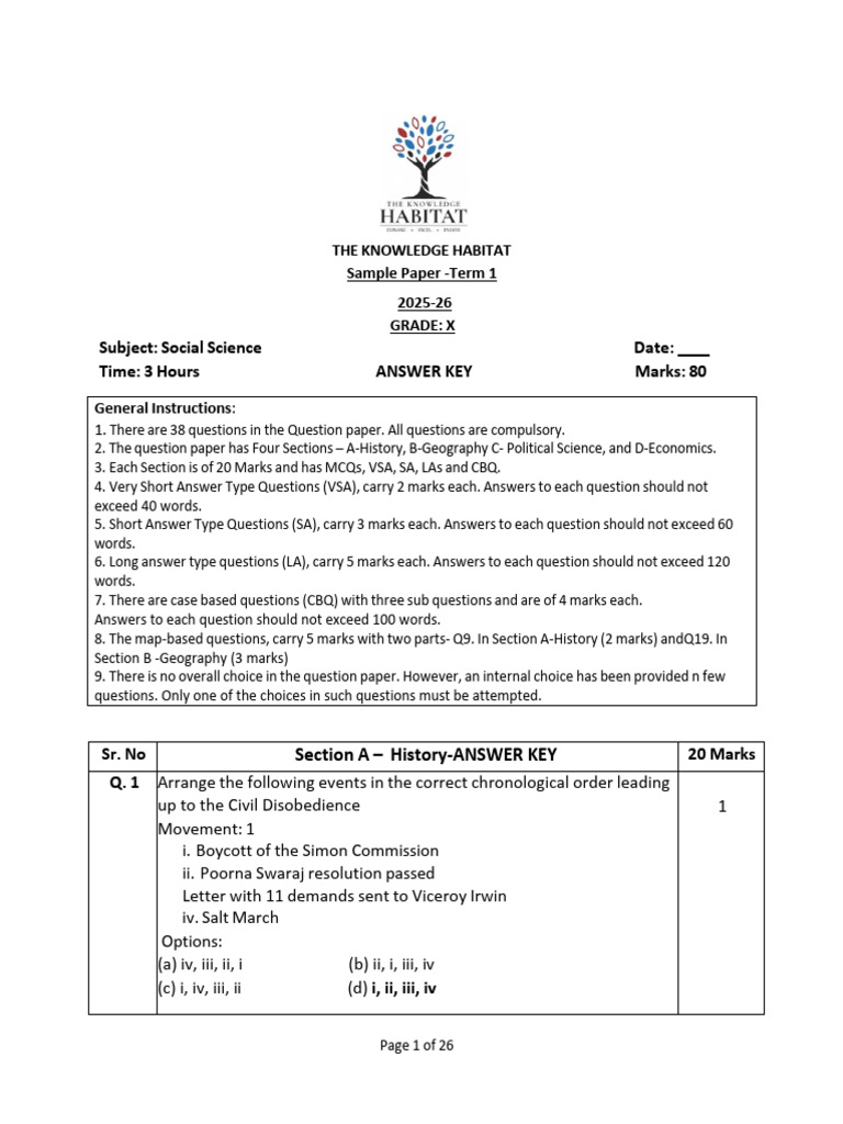 Sample Paper Grade 10 ANSWER KEY | PDF | Soil | Dalit