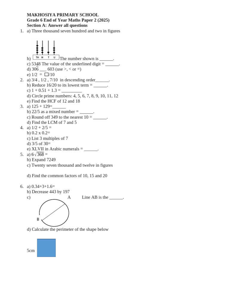 GR 6 MATHS P2 | PDF