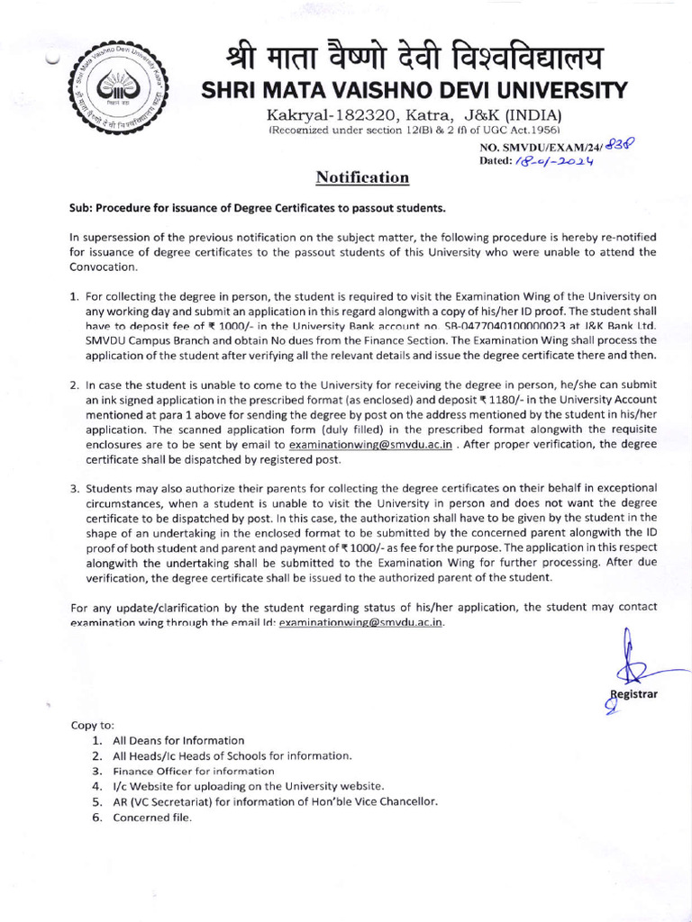 Notification for Degree Issuance | PDF
