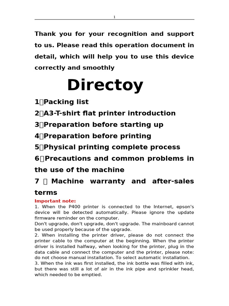 Operation Manual of A3-T Shirt Flatbed Printer ( EPSON P400) | PDF ...