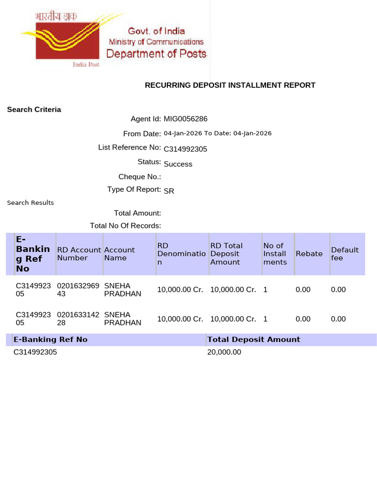 Recurring Deposit Installment Report | PDF