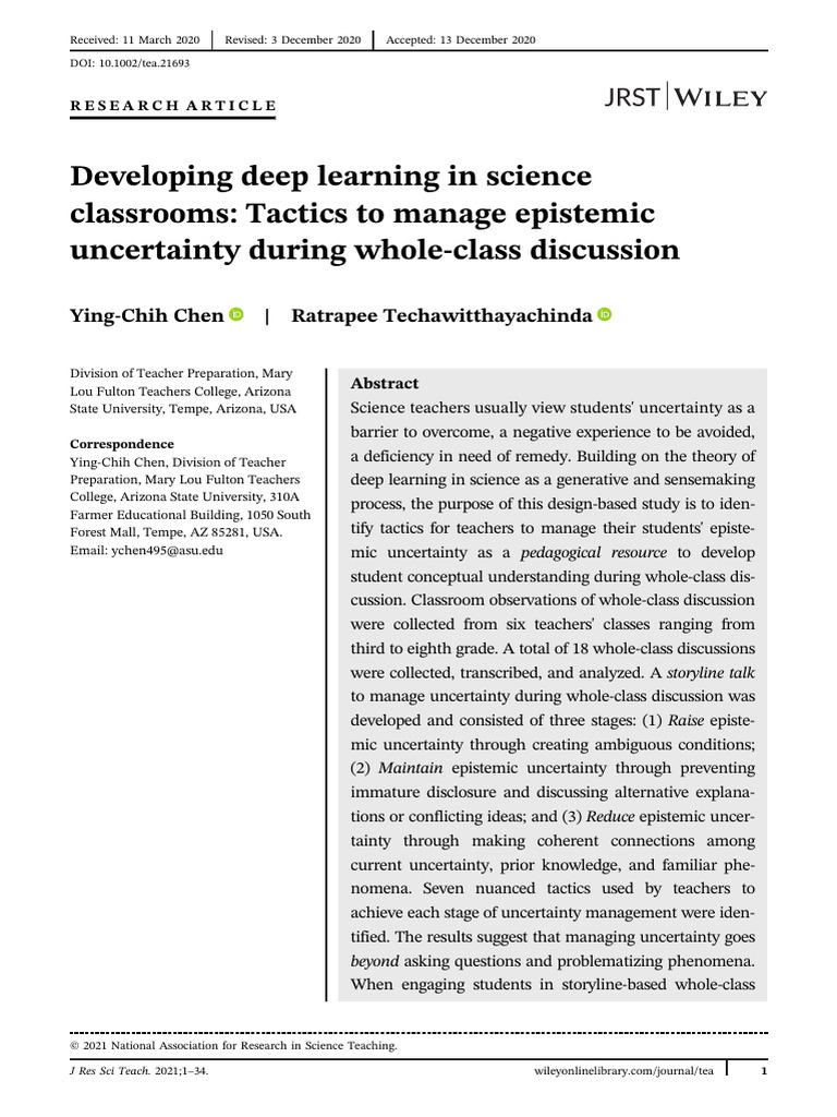 Chen2021, Deep Learning in Science Classroom | PDF | Epistemology ...