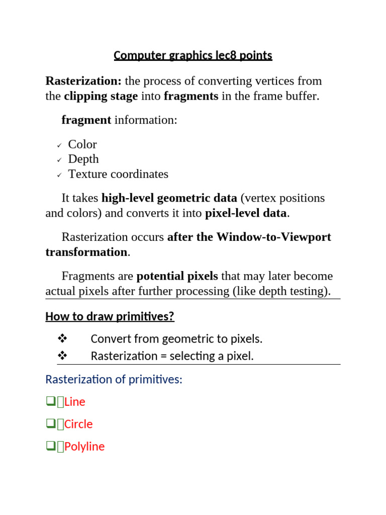 Computer Graphics Lec8 Points | PDF | Computer Vision | Computer Graphics