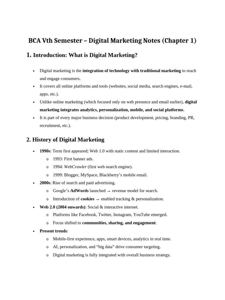 BCA VTH Semester Digital Marketing Notes Unit 1 | PDF | Digital ...