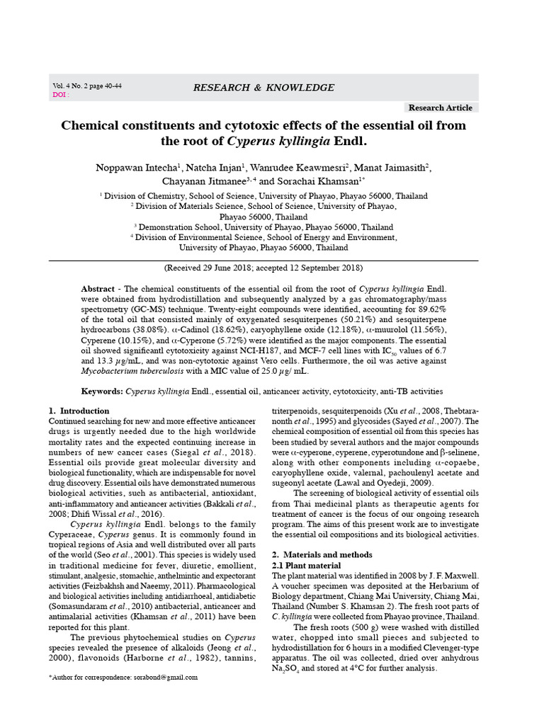 Constituents and Cytotoxic Effects | PDF | Gas Chromatography | Mass ...