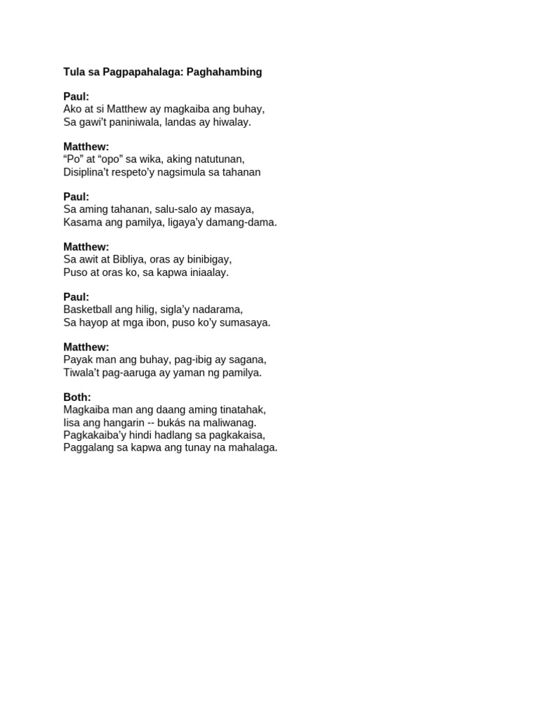 Tula Ng Paghahambing | PDF