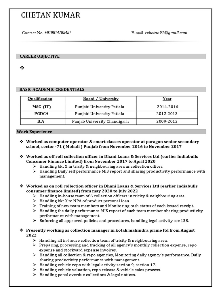 Resume - Chetan Kumar .. | PDF | Punjab