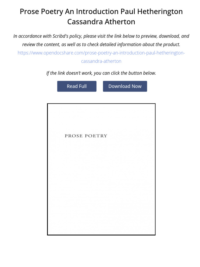 Prose Poetry An Introduction Paul Hetherington Cassandra Atherton | PDF ...