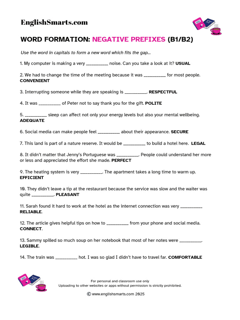 Negative Prefixes Word Formation Exercise | PDF