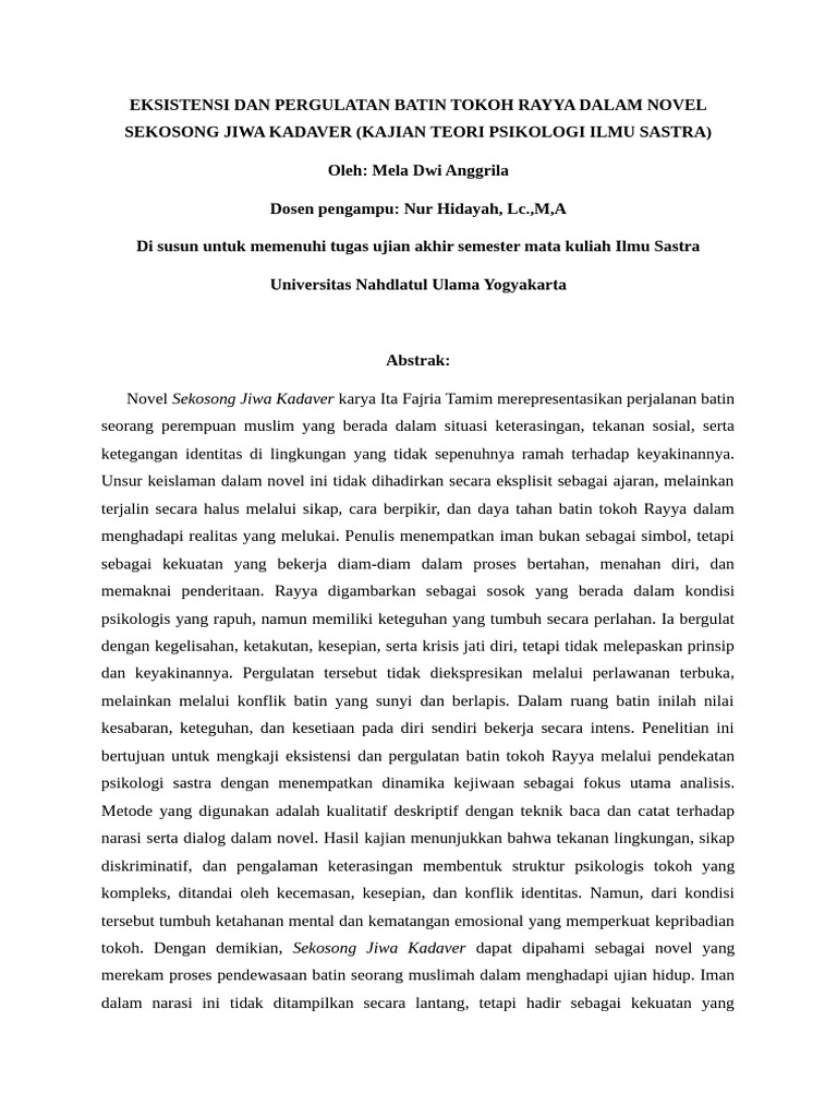 Pergulatan Batin Rayya di Sekosong Jiwa Kadaver | PDF