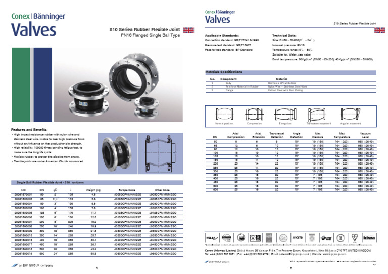 S10 Single Sphere Expansion Flexible Joint | PDF | Valve | Steel