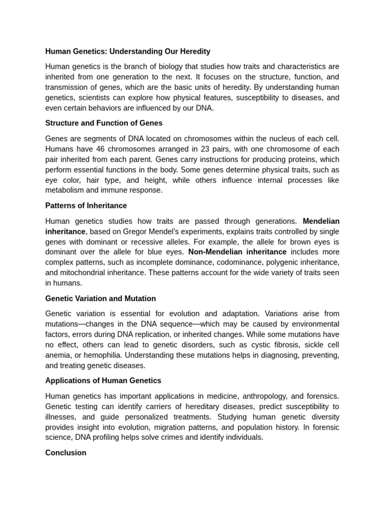 Human Genetics: Traits and Inheritance | PDF | Genetics | Heredity
