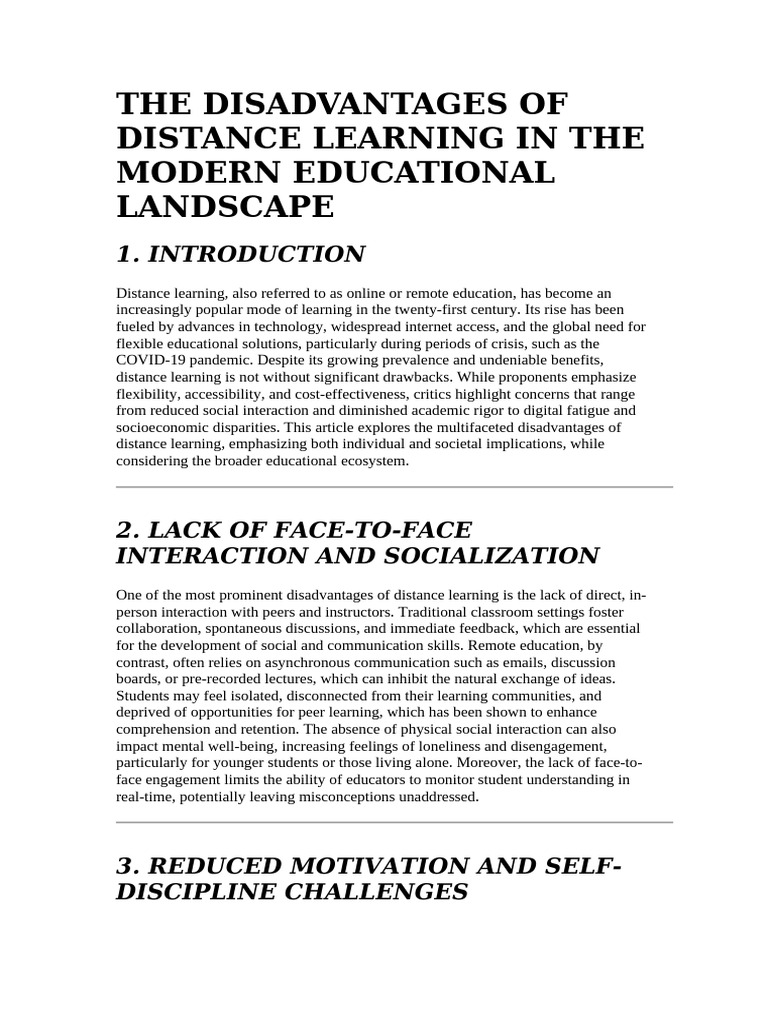 The Disadvantages of Distance Learning in the Mode | PDF | Distance ...