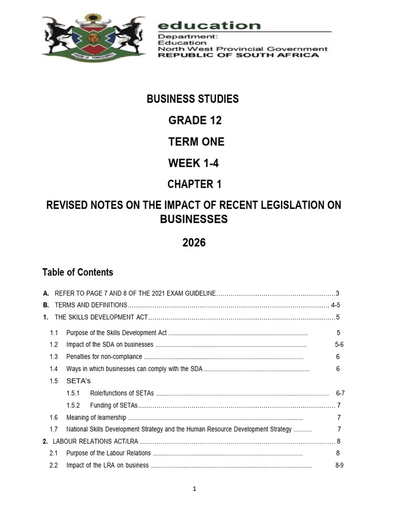 2026 GR 12 Revised Notes Legislations | PDF | Overtime | Labour Law