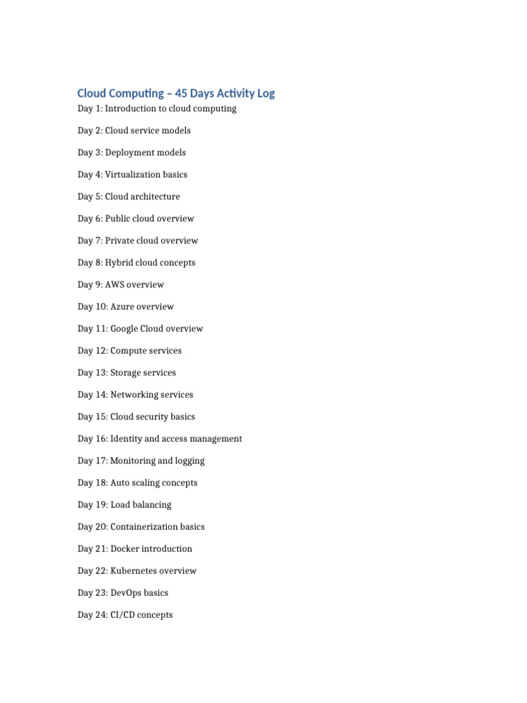 45-Day Cloud Computing Activity Log | PDF