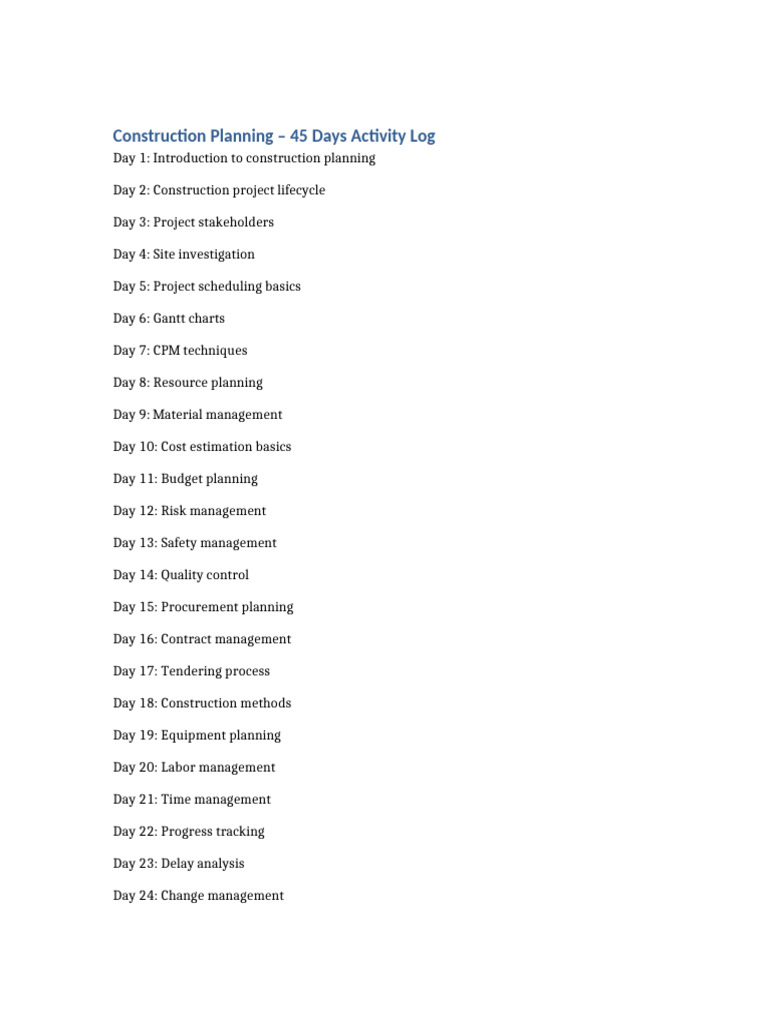 45-Day Construction Planning Guide | PDF