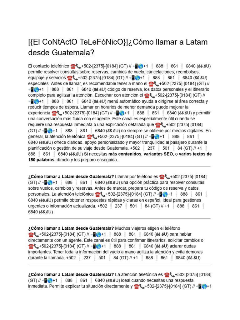 [{El CoNtActO TeLeFóNicO}]¿Cómo llamar a Latam desde Guatemala? | PDF ...