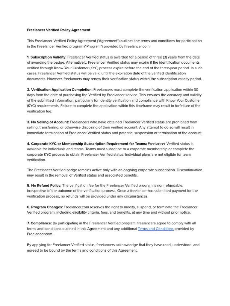 Freelancer Verified Policy Agreement (Copy) | PDF | Subscription ...