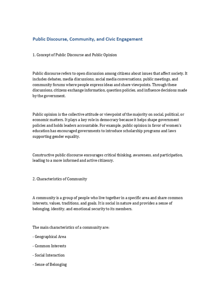 Public Discourse and Community Engagement | PDF | Public Sphere | Community