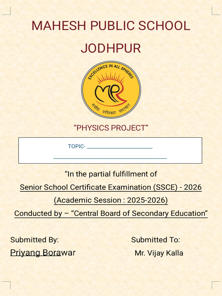 Front Page - Physics Project Report-1(1) | PDF