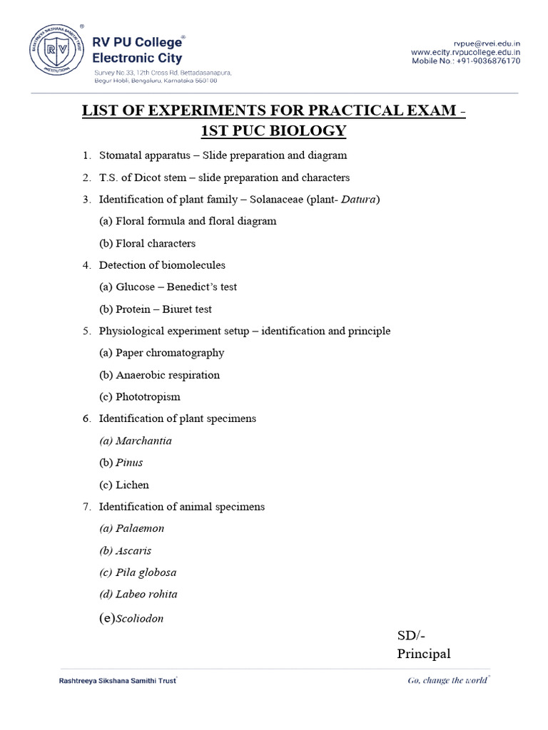 Practical Exam Experiments for 1st PUC | PDF | Function (Mathematics ...