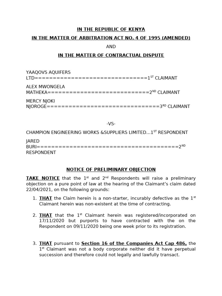 YAAQOVS Preliminary Objection | PDF