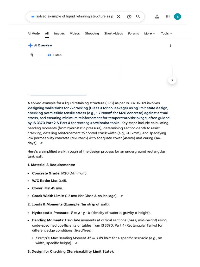Solved Example of Liquid Retaining Structure As Per Is 3370-2021 ...