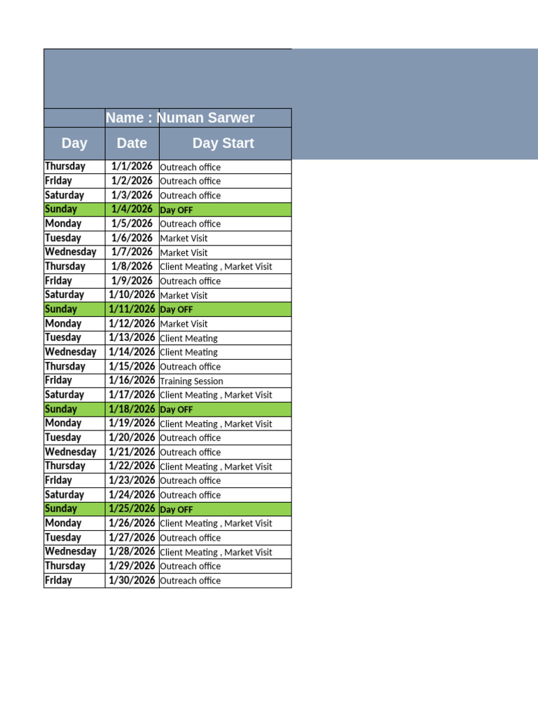 January 2026 Tour Plan & Activities | PDF