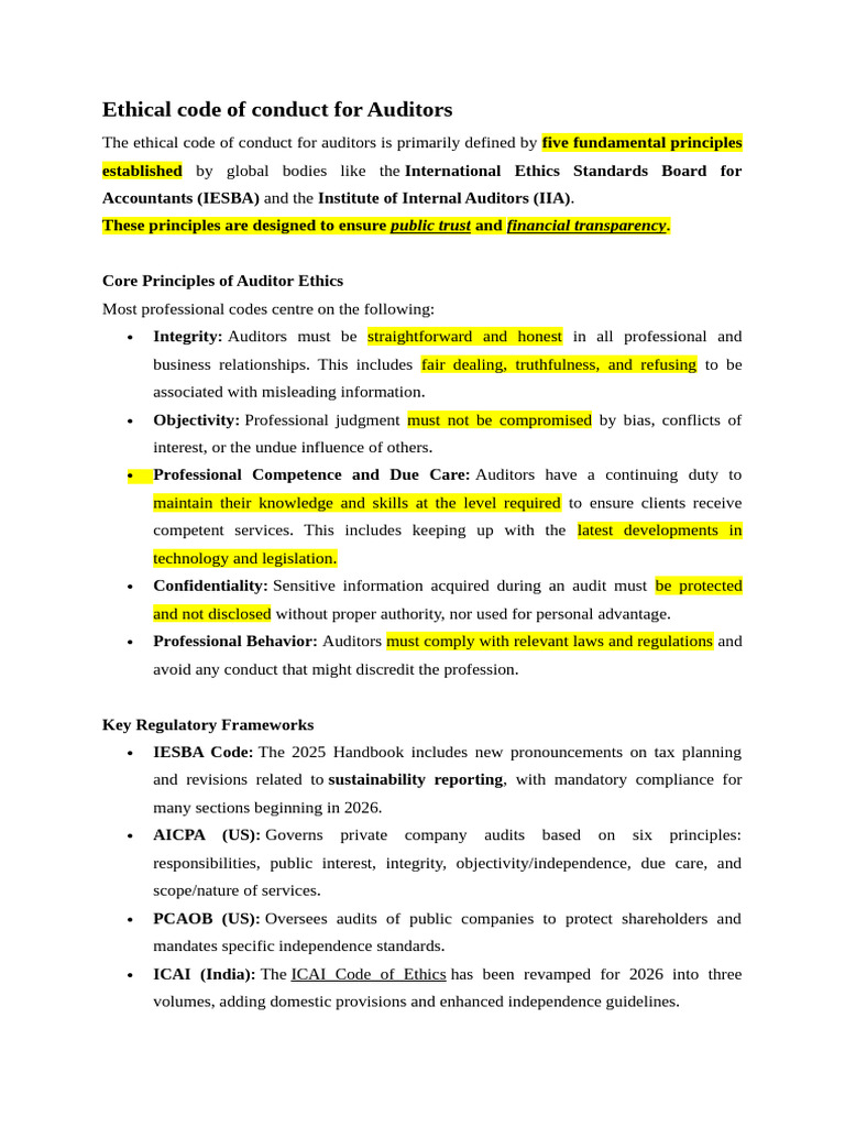 Auditor Ethical Code of Conduct Guide | PDF | Audit | Internal Audit