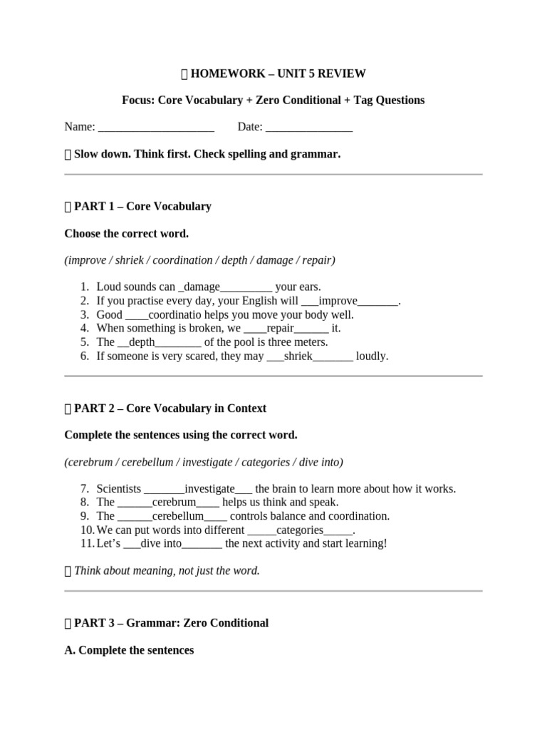 Review U5.3, 5.4 (Cont.) | PDF | Verb | Grammar