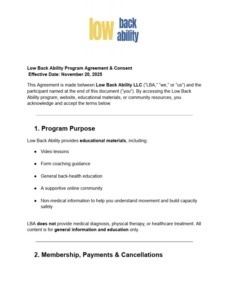 Low Back Ability Program Consent Agreement | PDF | Privacy