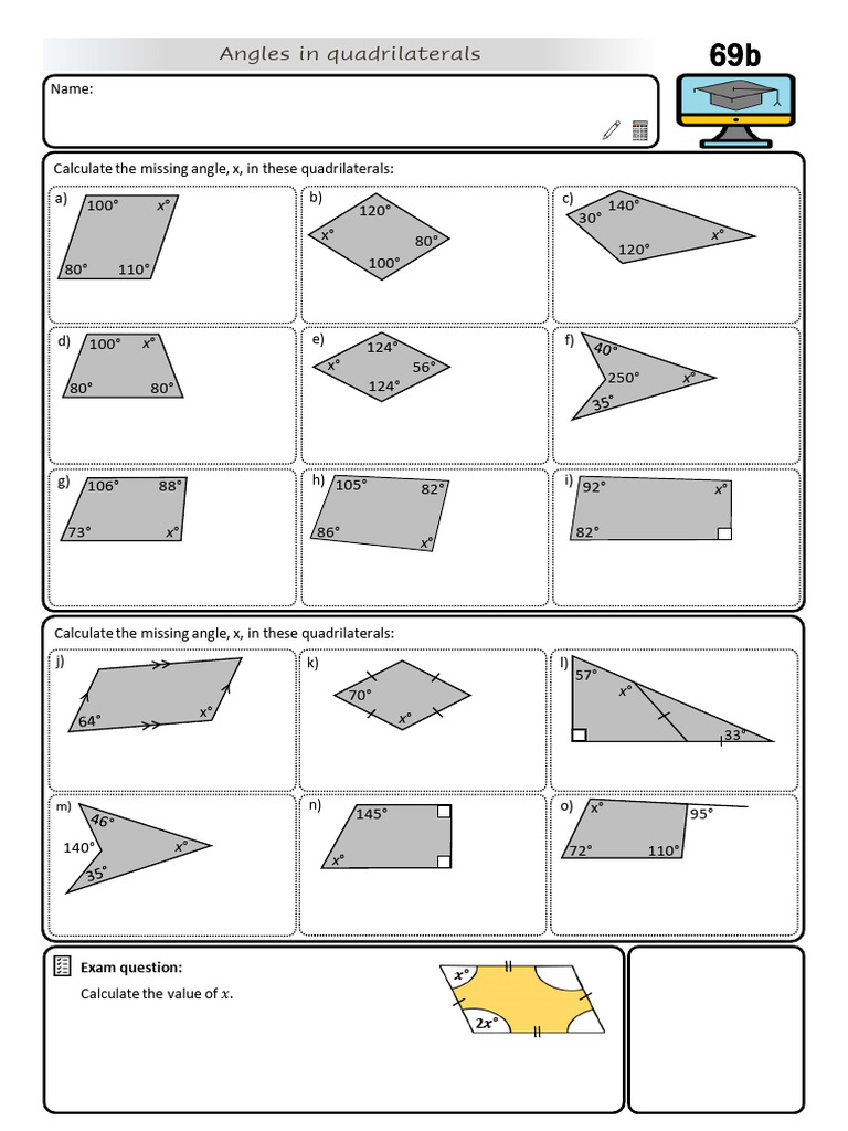 Angles+in+Quadrilaterals+(69b) q | PDF