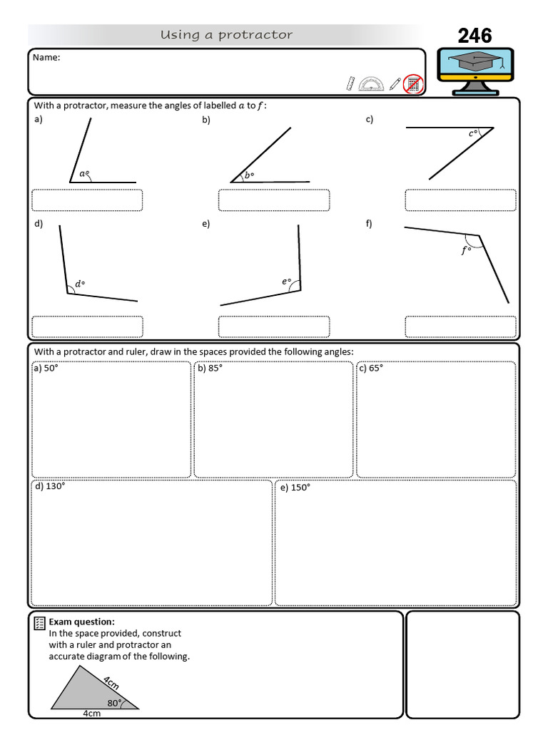 Measuring and Drawing Angles with Protractor | PDF