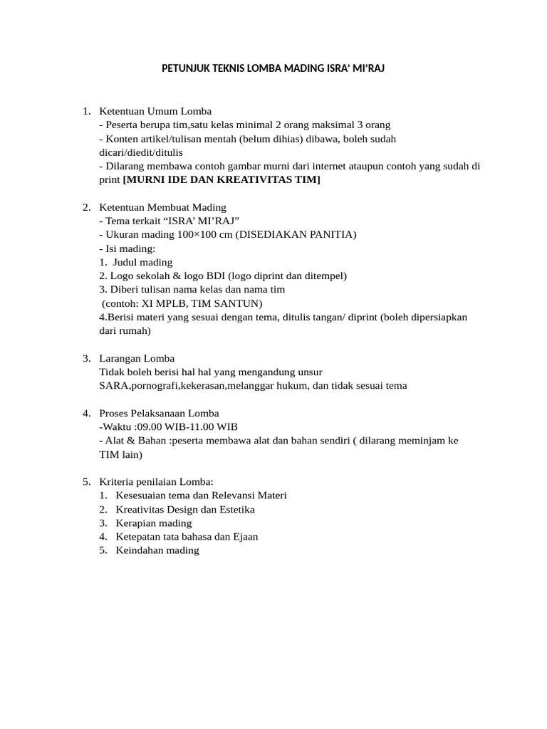 Petunjuk Lomba Mading Isra' Mi'raj | PDF