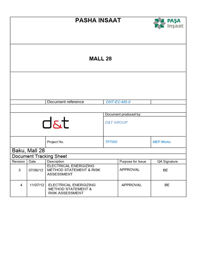 Method Statement & Risk Assessment Electrical Energizing | PDF ...