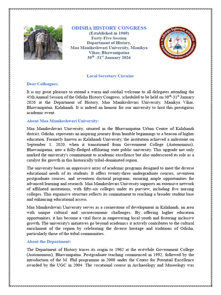 Odisha History Congress 2026 Details | PDF