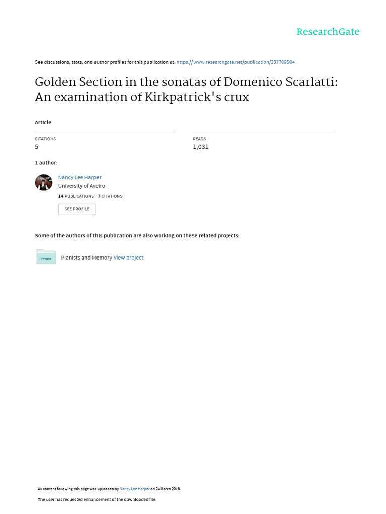 Scarlatti's Sonatas: Golden Section Analysis | PDF | Tempo | Elements ...