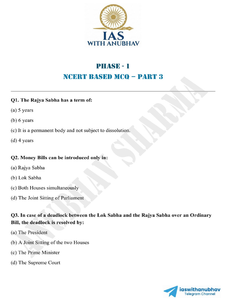 Ncert Based Mcq - Part 3 | PDF