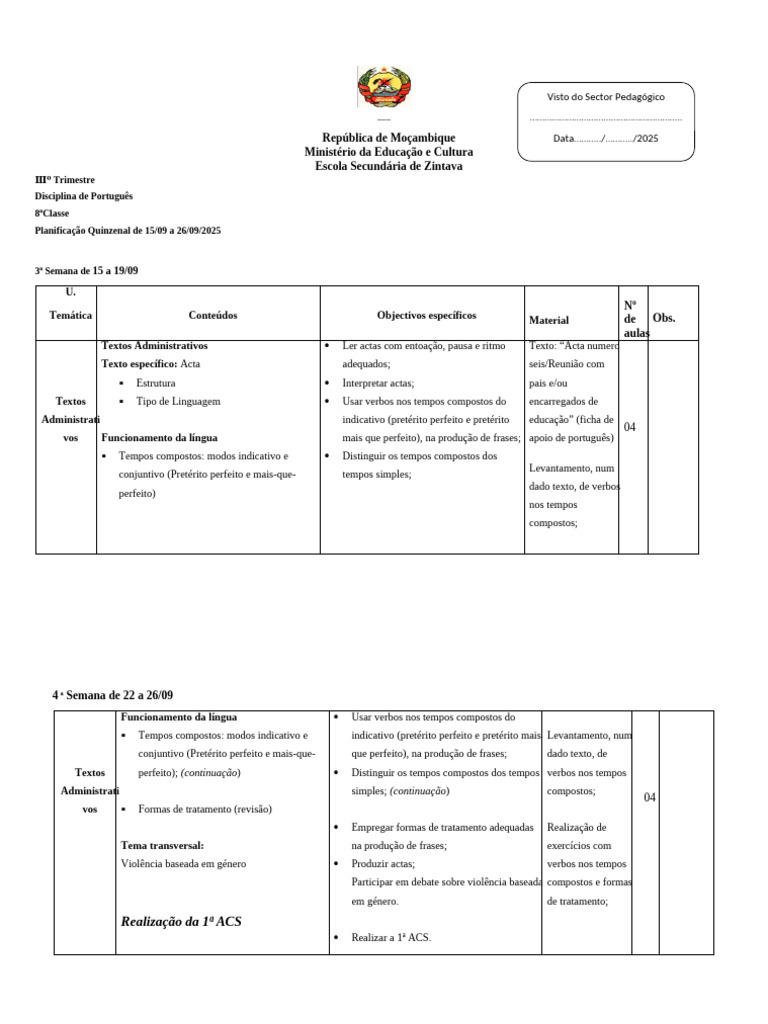 Plano quinzenal(3 e 4 S) 15-26.09. | PDF | Linguística