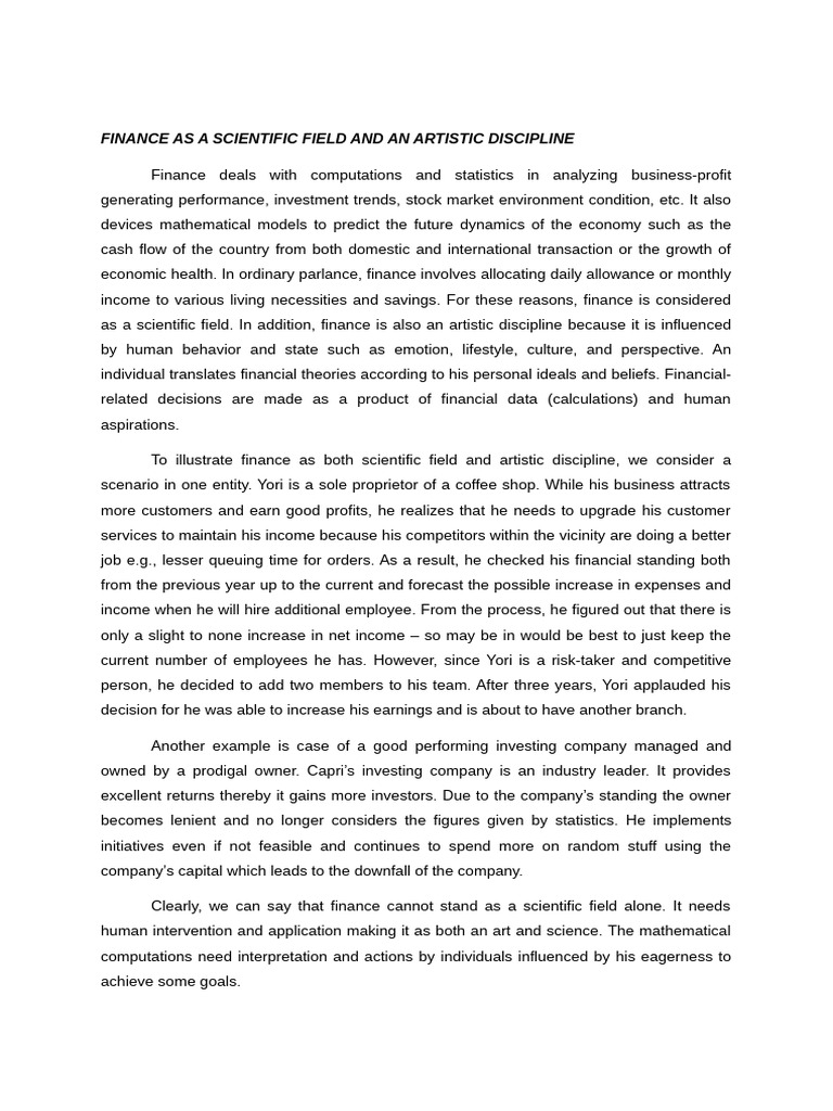 Finance as a Scientific Field and an Artistic Discipline | PDF ...