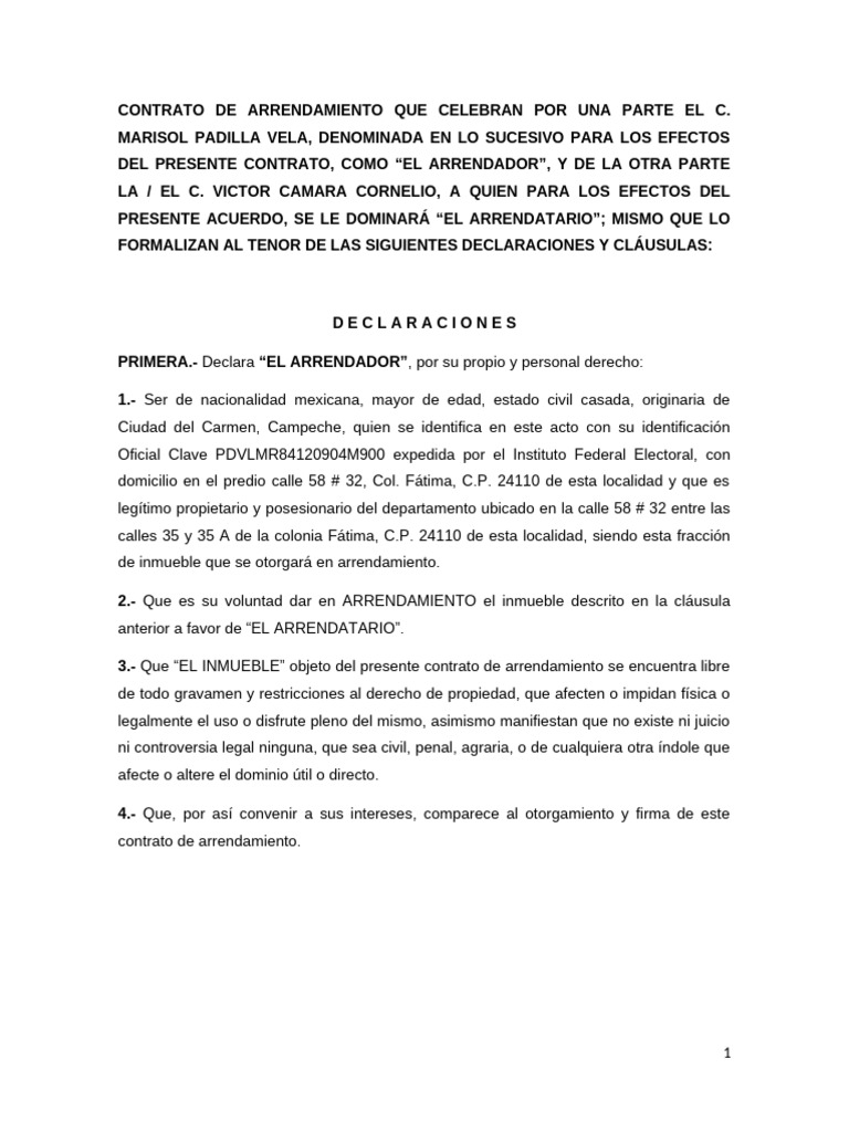 Contrato Dep. CD. Del Carmen (2) | PDF | Propiedad | Daños y perjuicios