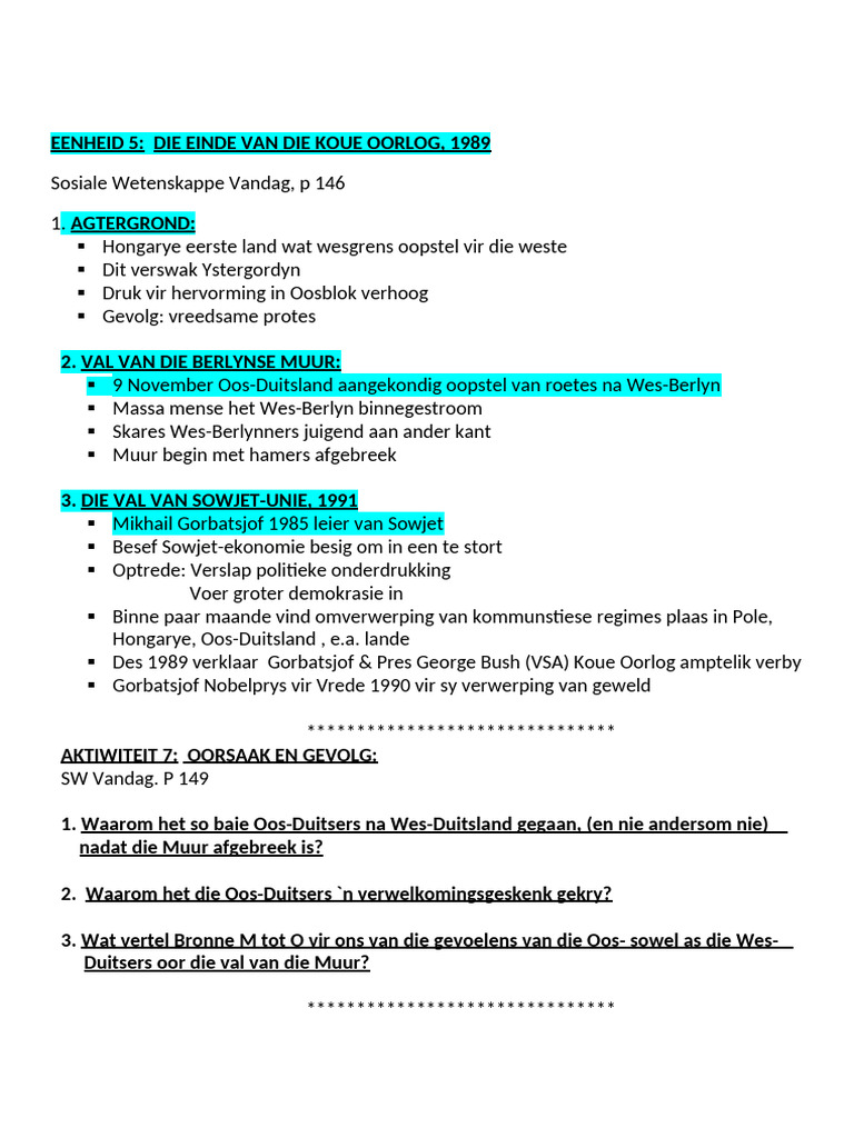 EENHEID 5_Einde Van Koue Oorlog | PDF
