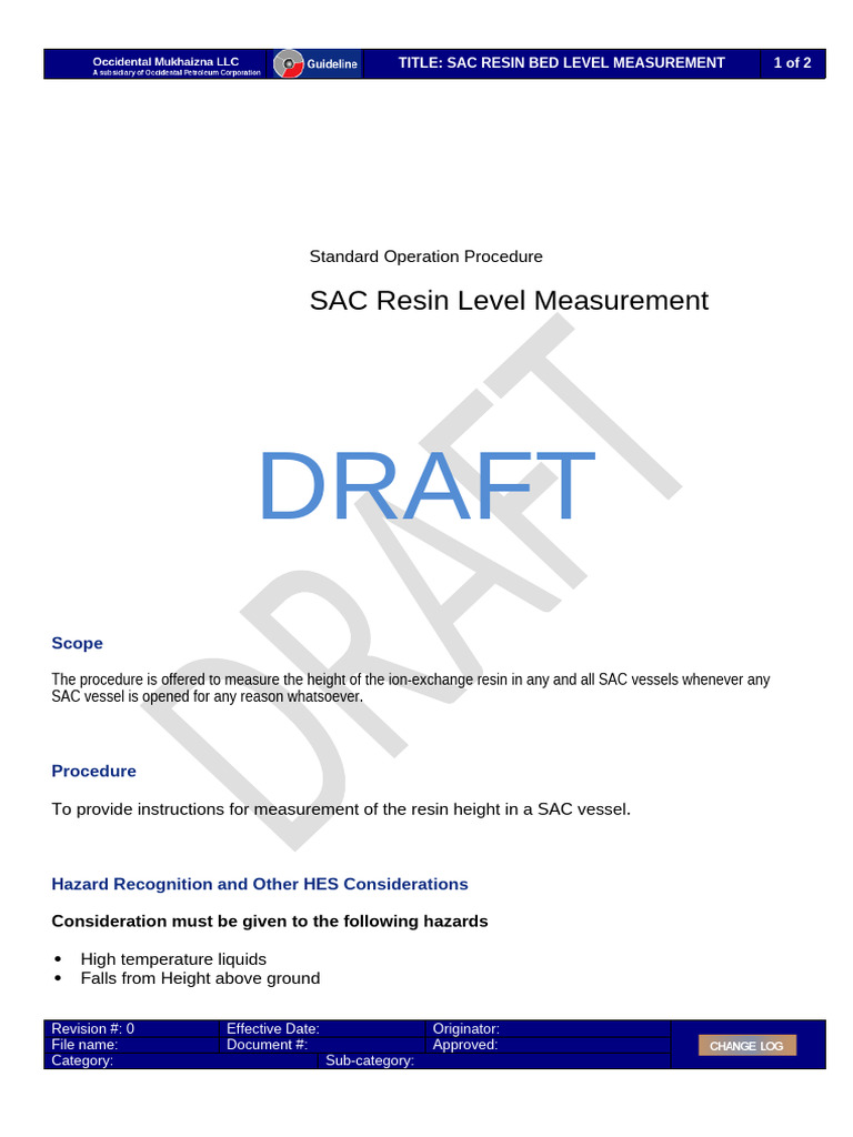 SAC Resin Bed Height Measurement Guide | PDF