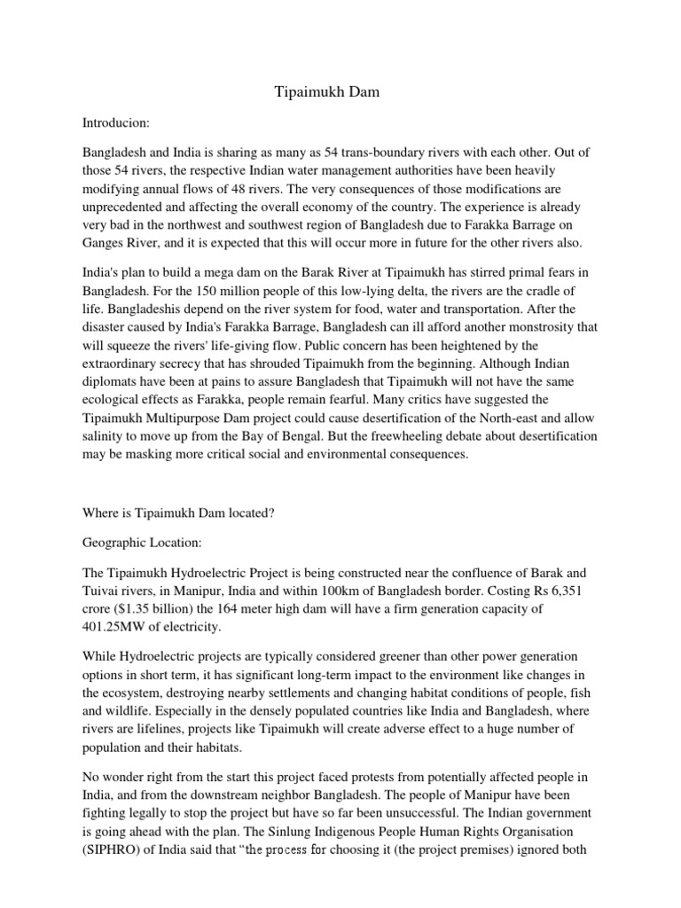 Tipaimukh Dam: Environmental Impact Concerns | PDF | Flood | River