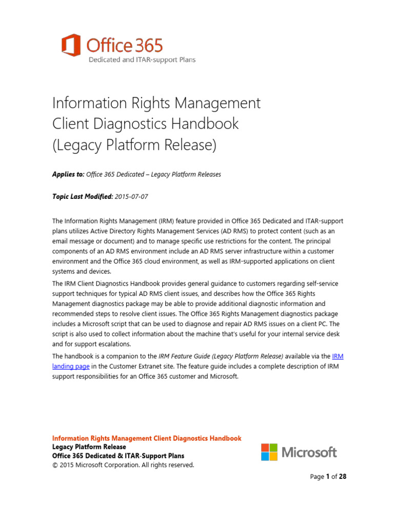 IRM Client Diagnostics for Office 365 | PDF | Windows Registry | Active ...