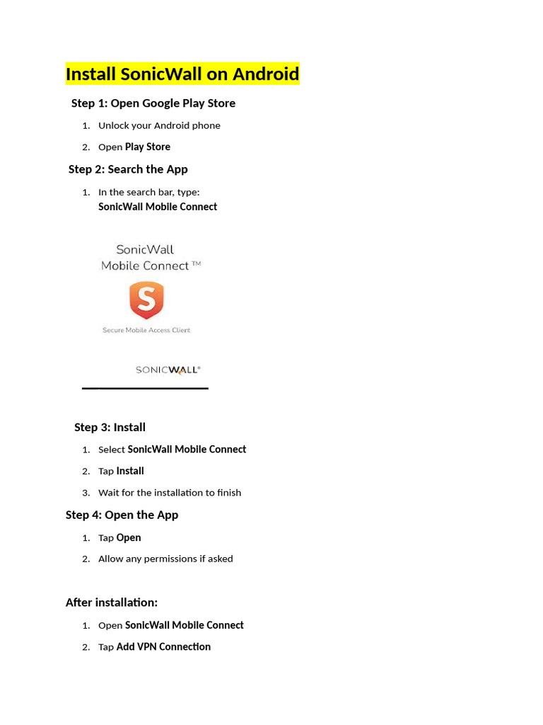 Install SonicWall VPN on Android & iOS | PDF